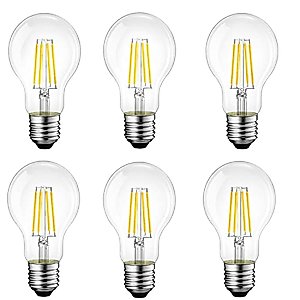 liveMAX E26 LED Light Bulbs,40 Watt Equivalent,4000K Daylight Classic Clear Glass A19 LED Filament Bulb Non-Dimmable,Pack of 6