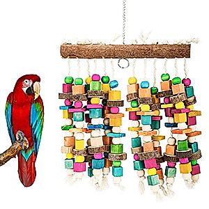 Parrot Chewing Toy Bird Bite Toy with Colorful Wood Beads, Multicolored Natural Wooden Block Cage Toys for Macaw Cockatoo Parakeets