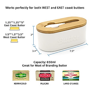 MBR FORCE Ceramic Butter Dish with Lid for Countertop Large White Farmhouse Butter Holder with Knife Butterdish Keeper Container Box