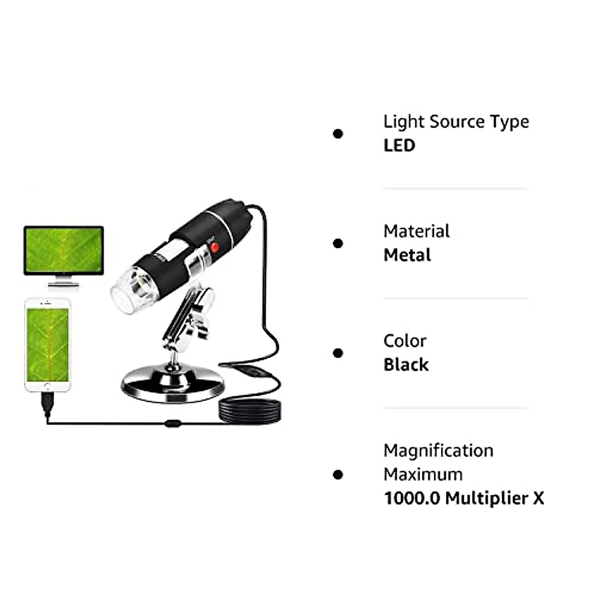 USB Microscope, 40X-1000X Digital Microscope 3 in 1 PCB Microscope Camera Magnification Endoscope Camera Portable Microscope, Metal Stand for Windows 7/8/10, Mac, Android with OTG, Linux