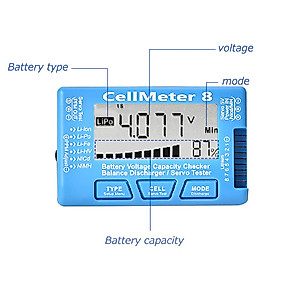 Treedix CellMeter 8 Battery Voltage Capacity Checker Voltage Balance Servo Tester LCD Backlight for LiPo Life Li-ion NiMH Nicd