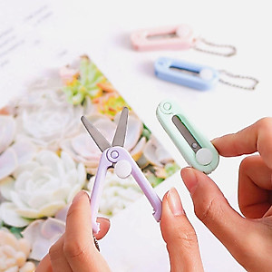 2Pcs Pink Folding Scissors Safe Portable Travel Scissors Foldable Telescopic Cutter Pocket Mini Scissor with Keychain for Cutting, Scrapbooking, Cutting Tools, Crafting, Sewing Office Cutting Tools