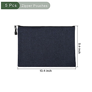 YOKIVE 5 Pack Canvas Zipper Pouch, A4 Crafts DIY Blank Makeup Bags | Pencil Case Travel Organizers Pocket, Great for Office(Navy Blue, 13.4 x 9.4)