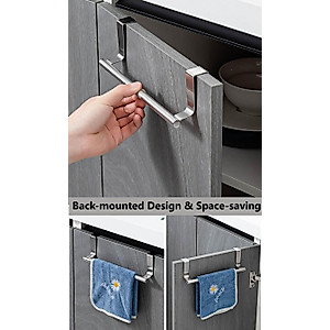 Over Cabinet Towel Bar, Cabinet Door Towel Holder, Silver Over The Door Towel Rack, Dish Towel Holder for Kitchen Cabinet, Kitchen Towel Hanger, 2 Pack, 9 inch (Stainless Steel)