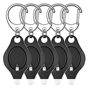 Uniclife 5 Pack Mini LED Keychain Flashlight 12 Lumen Portable Ultra Bright Battery Powered Black Torch with Spring Carabiner for Outdoor Camping Hiking and Emergency Lighting (Batteries Included)