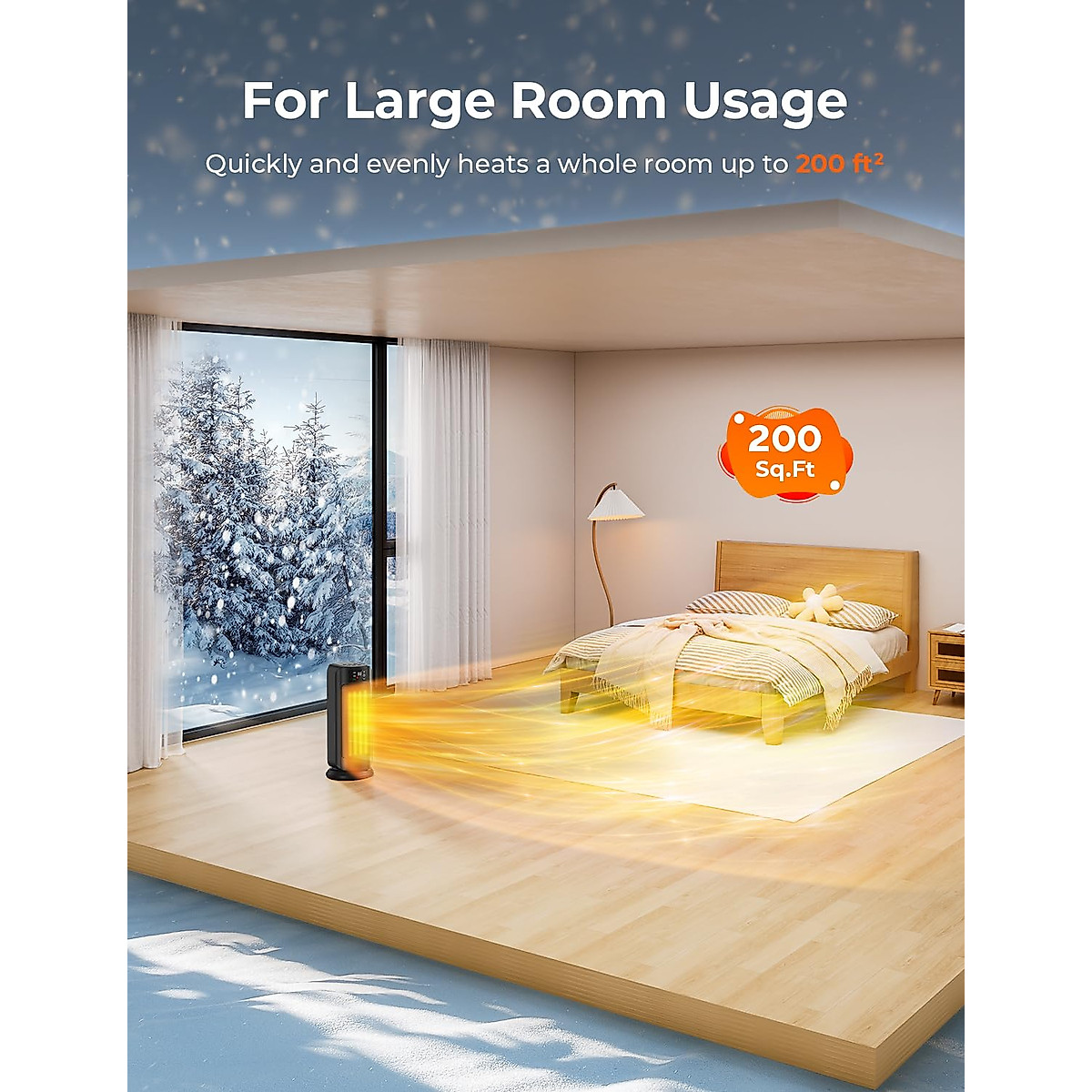 Space Heater, 1500W Space Heaters Efficient Heating with LED Display, 1-24H Timer, ECO, Multiple Protection, 60° Oscillating Portable Heater Quiet Heating for Garage Home Office Indoor Use