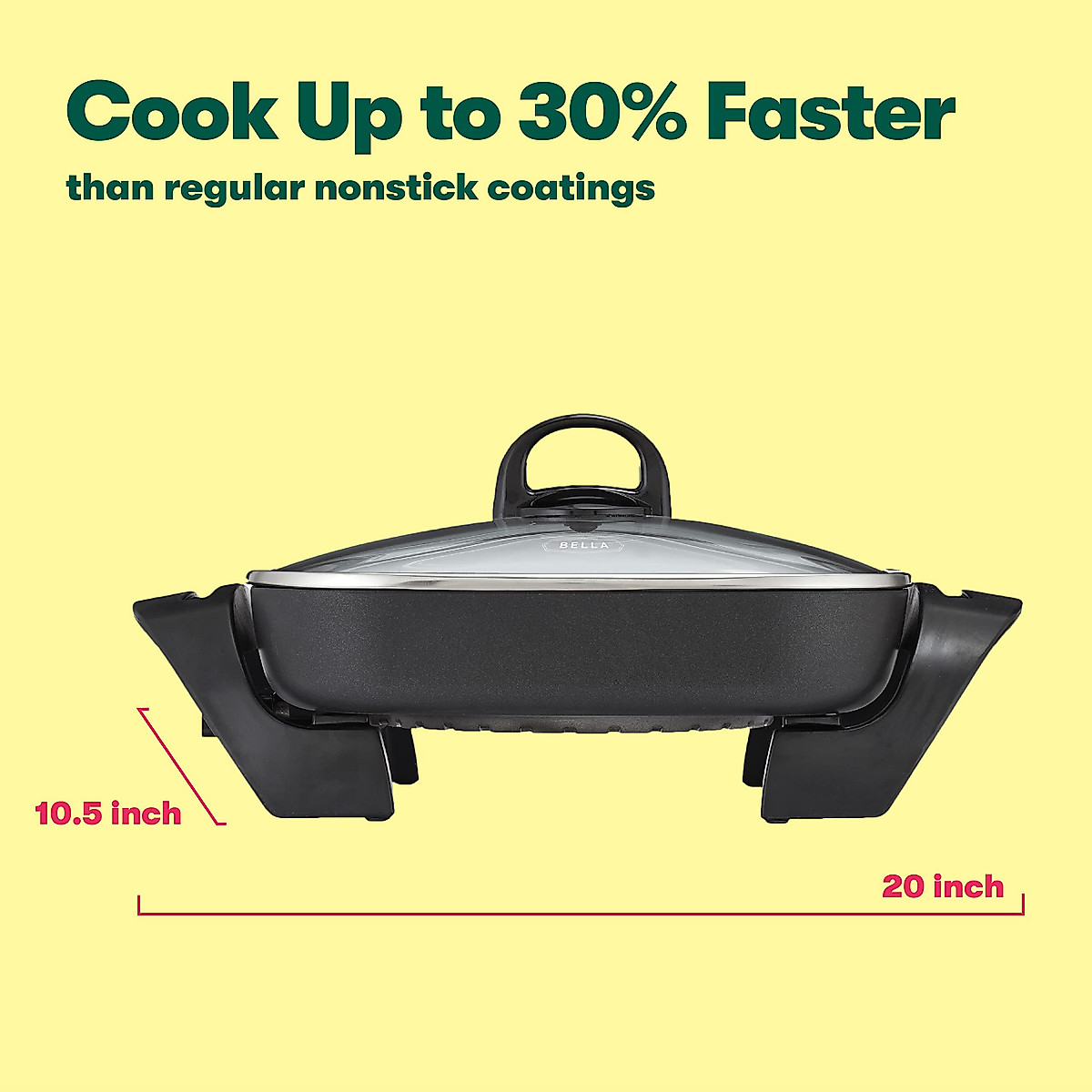 BELLA Electric Skillet and Frying Pan with Glass Lid, Nonstick Coating, Cool Touch Handles, Removable Heating Probe, Dishwasher Safe, 12 x 12 inch, Copper and Norpro 99 Favorite Spatula, One Size Fits All, Black