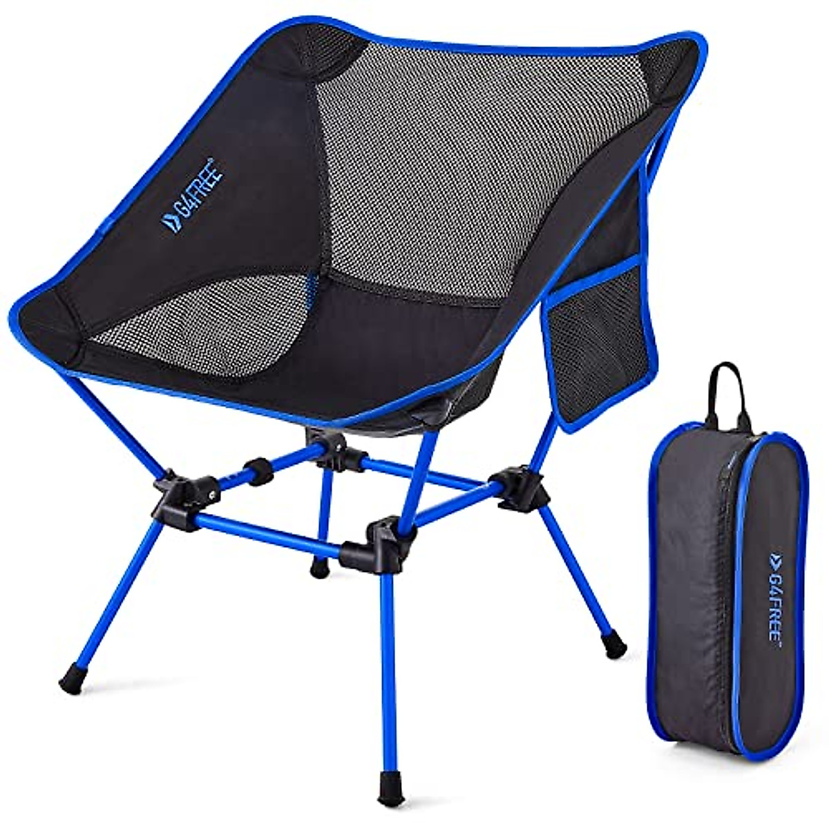 G4Free Camping Chairs, Ultralight Compact Backpacking Folding Chairs Lawn Chairs Heavy Duty 330lbs with Side Pockets Packable for Outdoor Camp Travel Beach Picnic Travel Hiking Navy Blue