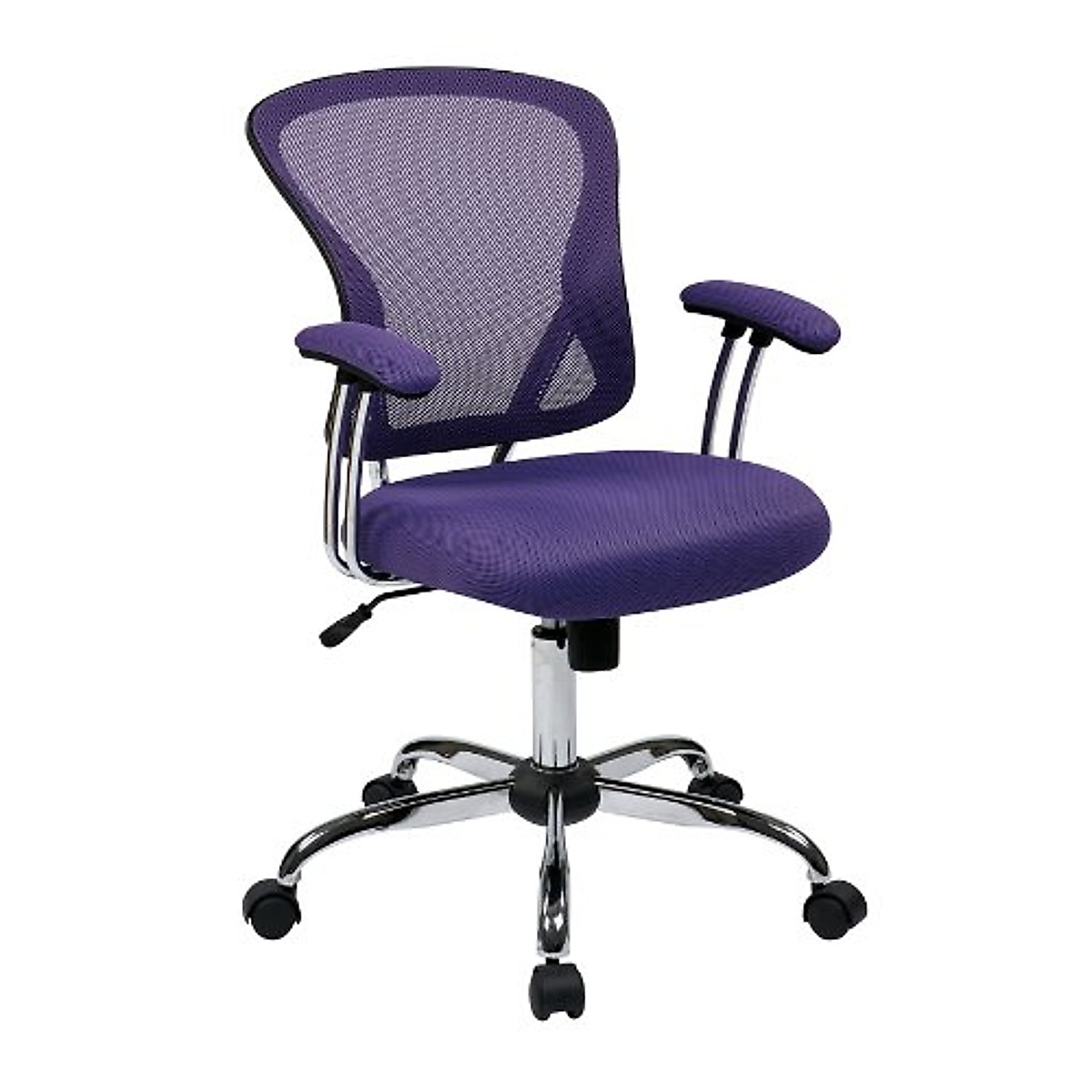 OSP Home Furnishings Juliana Mesh Back and Padded Seat Adjustable Task Chair with Padded Arms and Chrome Accents, Purple