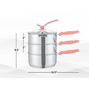 CONCORD 3 Quart Premium Double Boiler - Stainless Steel Multi Pot Steamer Cookware 2 Tiers (Induction Compatible)