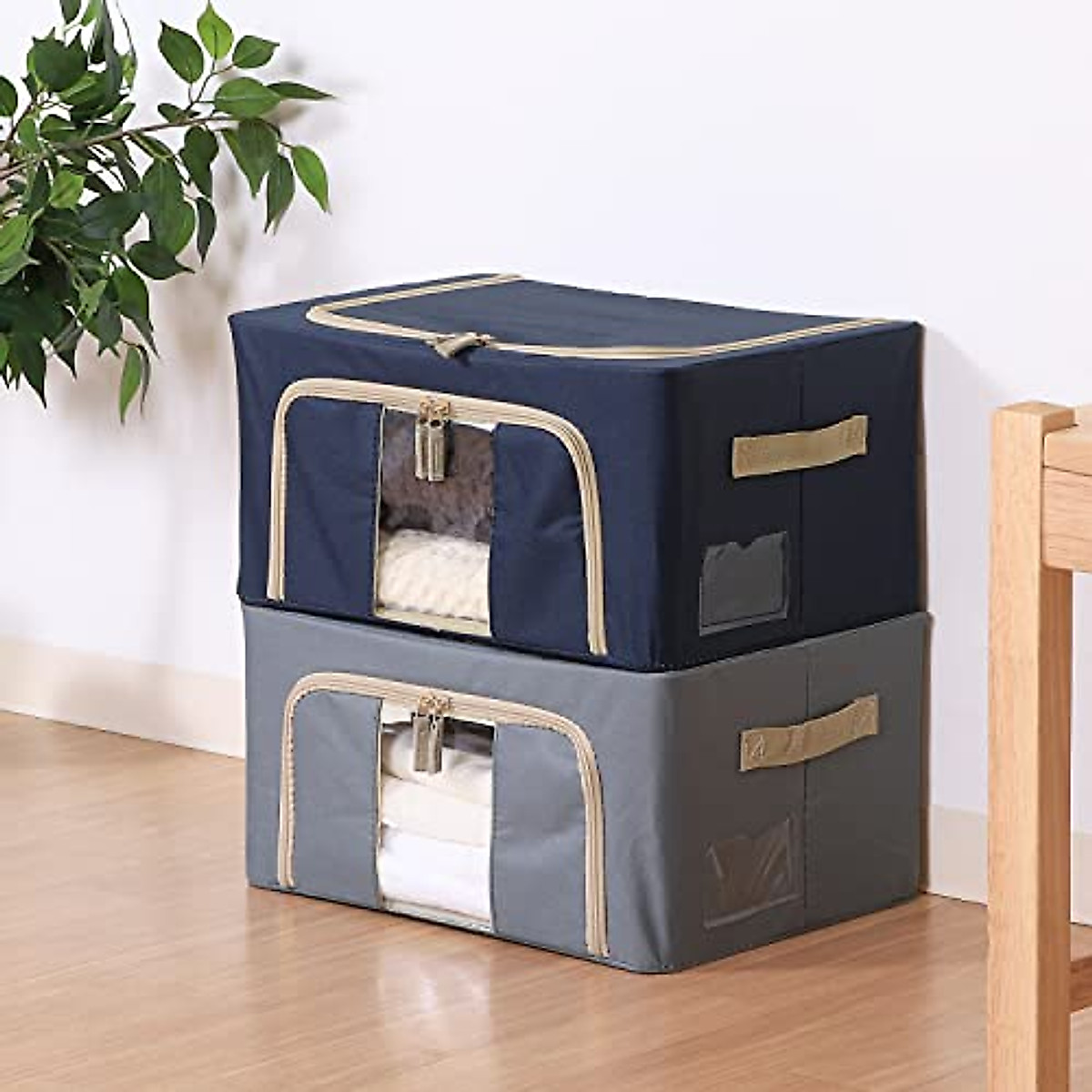 Fuji Boeki 63513 Storage Box, Width 15.4 x Depth 11.4 x Height 7.9 inches (39 x 29 x 20 cm), Blue, 5.6 gal (22 L), with Small Window, Stackable