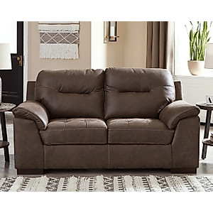 Signature Design by Ashley Maderla Oversized Faux Leather Loveseat, Dark Brown