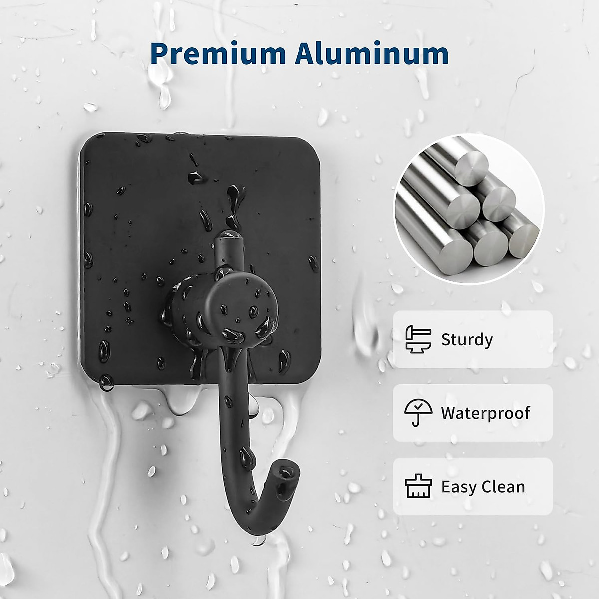 GWAAZXGZ Adhesive Towel Hooks for Bathroom- Black Sticky Hooks for Hanging Towel, Coat, Self Adhesive Hooks for Bathroom, Kitchen, Living Room, 4 Pack