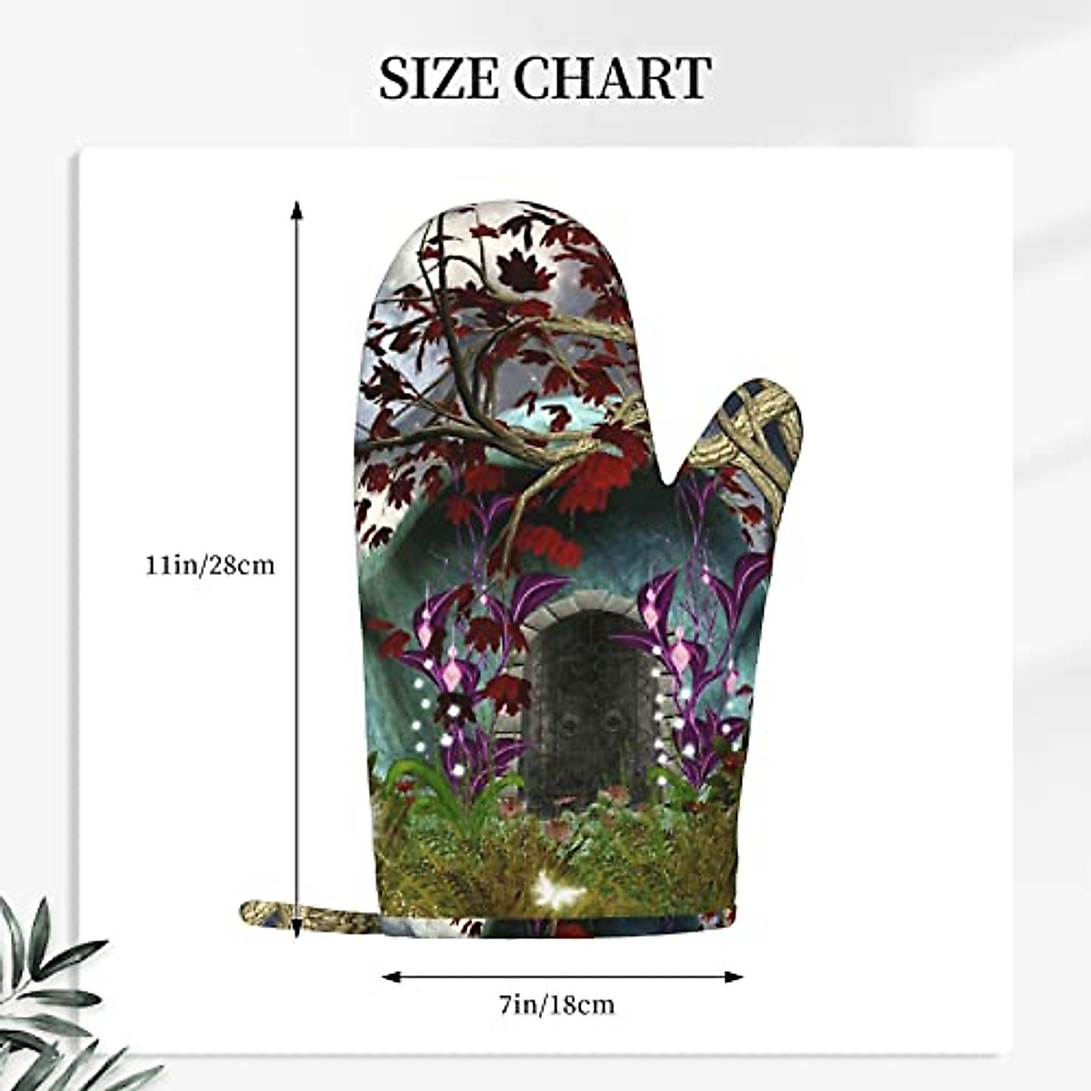 Gothic Fairy Garden Silicone Insulated and Scald Resistant Gloves Kitchen Baking Oven Gloves Thickened Lining Oven Gloves Cooking Gloves