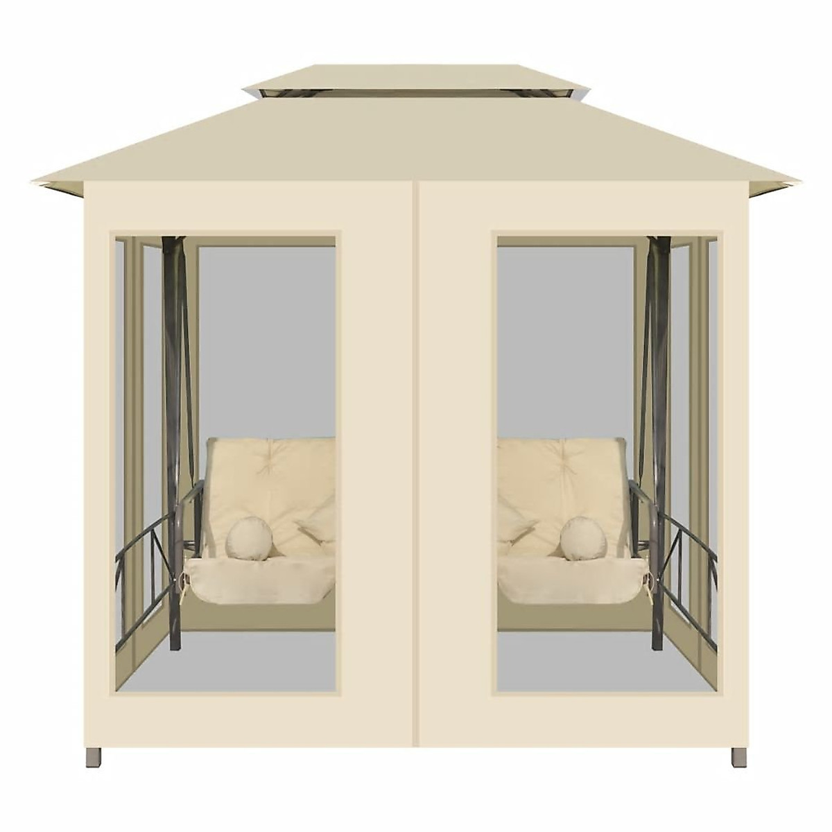 Garden Porch Swing can Accommodate 2 People,Sturdy Metal Frame,Roof with Sunshade,for Poolside,Yard,Garden,Deck,Gazebo Convertible Swing Bench Cream White