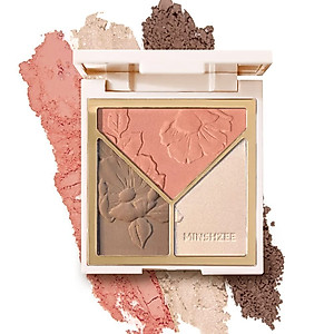 Highlighter & Contour & Blush 3 in 1 Makeup Palette with Brush, Matte Shimmer Glow Illuminator Powder Perfect For Face Highlight,Contour,Bronzer,Shape,Silky Brillliant Compact Make-up