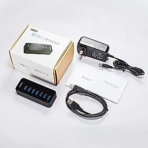 Anker 7-Port USB 3.0 Data Hub with 36W Power Adapter and BC 1.2 Charging Port for iPhone 7/6s Plus, iPad Air 2, Galaxy S Series, Note Series, Mac, PC, USB Flash Drives and More