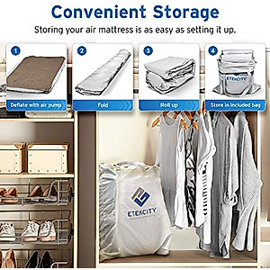 Etekcity Upgraded Camping Air Mattress, Queen Twin Airbed Height 9", Inflatable Bed Blow Up Mattress Raised Airbed with Rechargeable Pump, 2-Year Warranty, Storage Bag,Brown