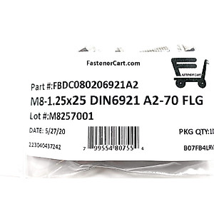 M8-1.25 x 25 Stainless Steel Flange Bolt DIN 6921 A2 Stainless Steel (10 Pieces) M8x25