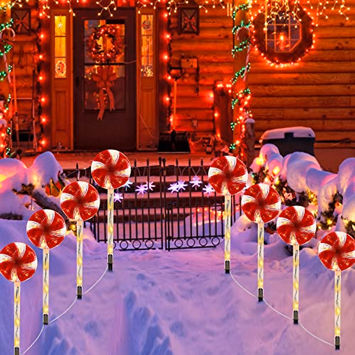 Mukum Christmas Pathway Lights Outdoor 4 Pack 15" 44 LED Solar Candy Cane Lights Outdoor Pathway with 3 Lighting Modes Outside Christmas Decorations for Walkway, Patio, Yard, Garden
