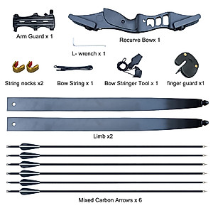 D&Q Hunting Bow and Arrow Set Adult, Archery Bow 52" 30-50lbs, Recurve Bows for Adults Right Hand Arrows for Bow Metal Riser with Carbon Arrows Target Practice Outdoor Shooting Training (Black,40lb)