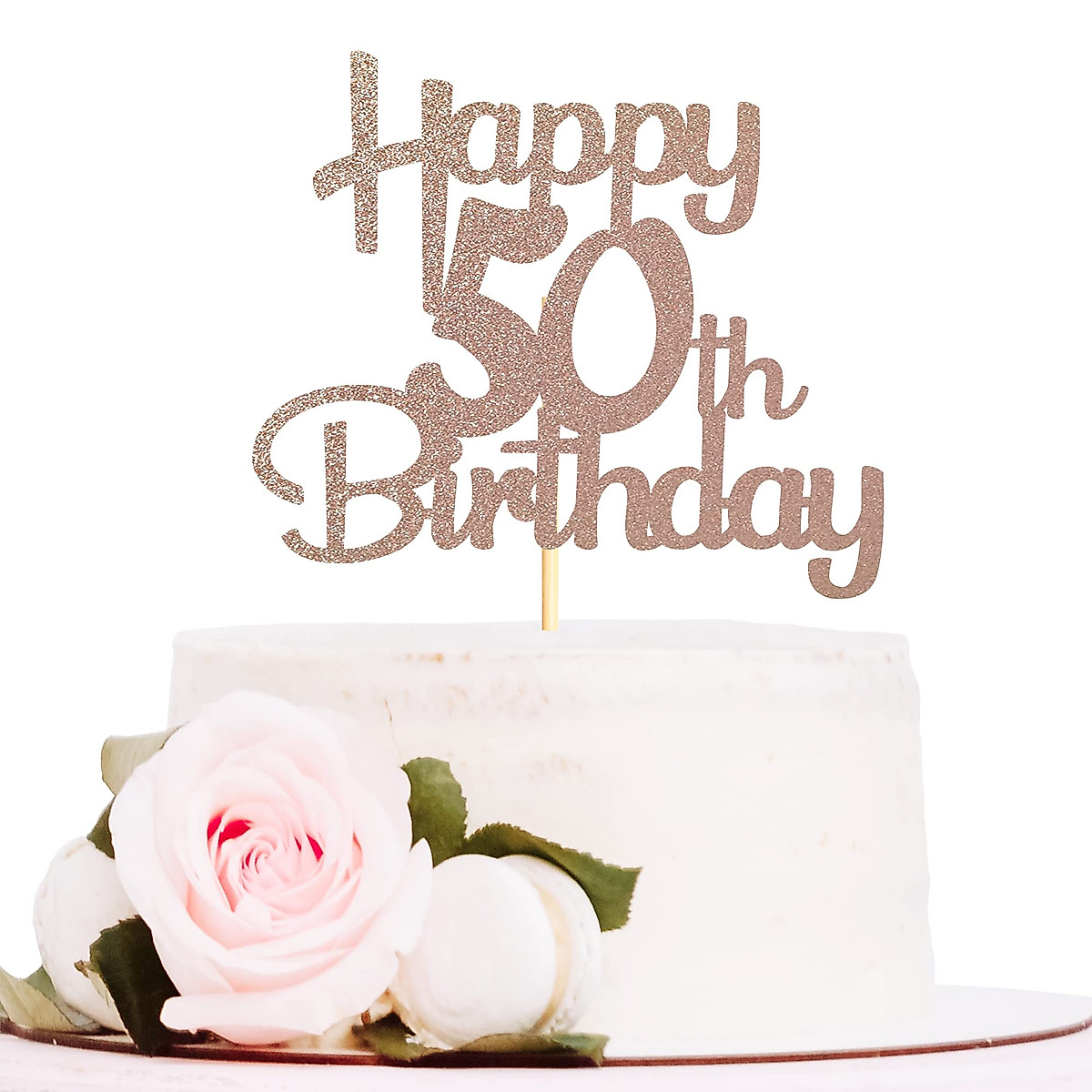 Sotpot Happy 50th Birthday Cake Topper Rose Gold Glitter 50th Cake Toppers 50 Birthday Cake Decorations Cheers to 50 Fabulous Party Cake Picks - 1 Pack