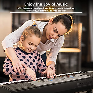 MAMIZO 61 Key Keyboard Piano, Electric Piano Keyboard for Beginners with X-Stand, Stool, Microphone, Dual Power Supply, 3 Teaching Modes, LCD, Supports USB MIDI, Perfect for Children