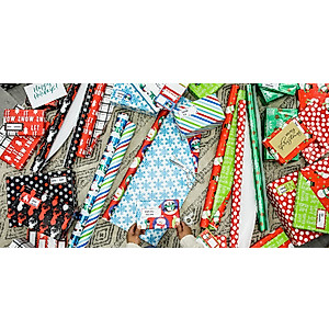 American Greetings 225 sq. ft. Christmas Wrapping Paper Set with Cut Lines, Santa, Stripes, Reindeer, Polka Dots and Snowmen (9 Rolls 30 in. x 10 ft., 60 Gift Tags)