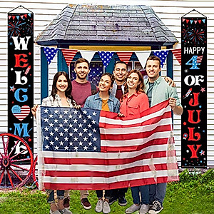 4th of July Banner Fourth of July Decorations Patriotic Porch Sign Black Independence Day Hanging Banner for Home Memorial Day Party, God Bless America (classic style)