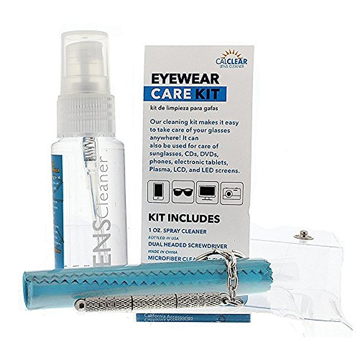 Eyeglass Cleaning & Repair Kit; 1oz Bottle Cleaning Spray, Microfiber Cleaning Cloth, Keychain Screwdriver, Pink