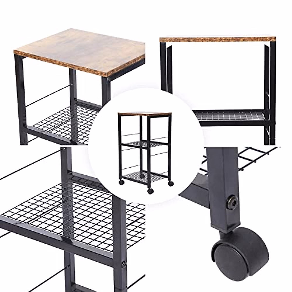 Zhanyun 3 Tier Rolling Cart, Kitchen Storage Shelves,with Storage and Steel Frame, Multifunctional Utility Cart for Kitchen, Bathroom, Living Room, Bar, Office (3 Tie)