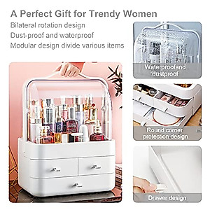 Clear Makeup Organizer, Large Cosmetic Storage Box with Covered, Dustproof & Waterproof, Display Case for Bathroom, Dresser, Countertop, Gift(White-XL)