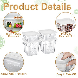 Barydat 4 Pcs Food Storage Container with Lids Set 2qt and 4qt Square Clear Commercial Containers with Scales Handles for Home Restaurant Kitchen Food Storage, Proof Dough, Marinating Meat (White)