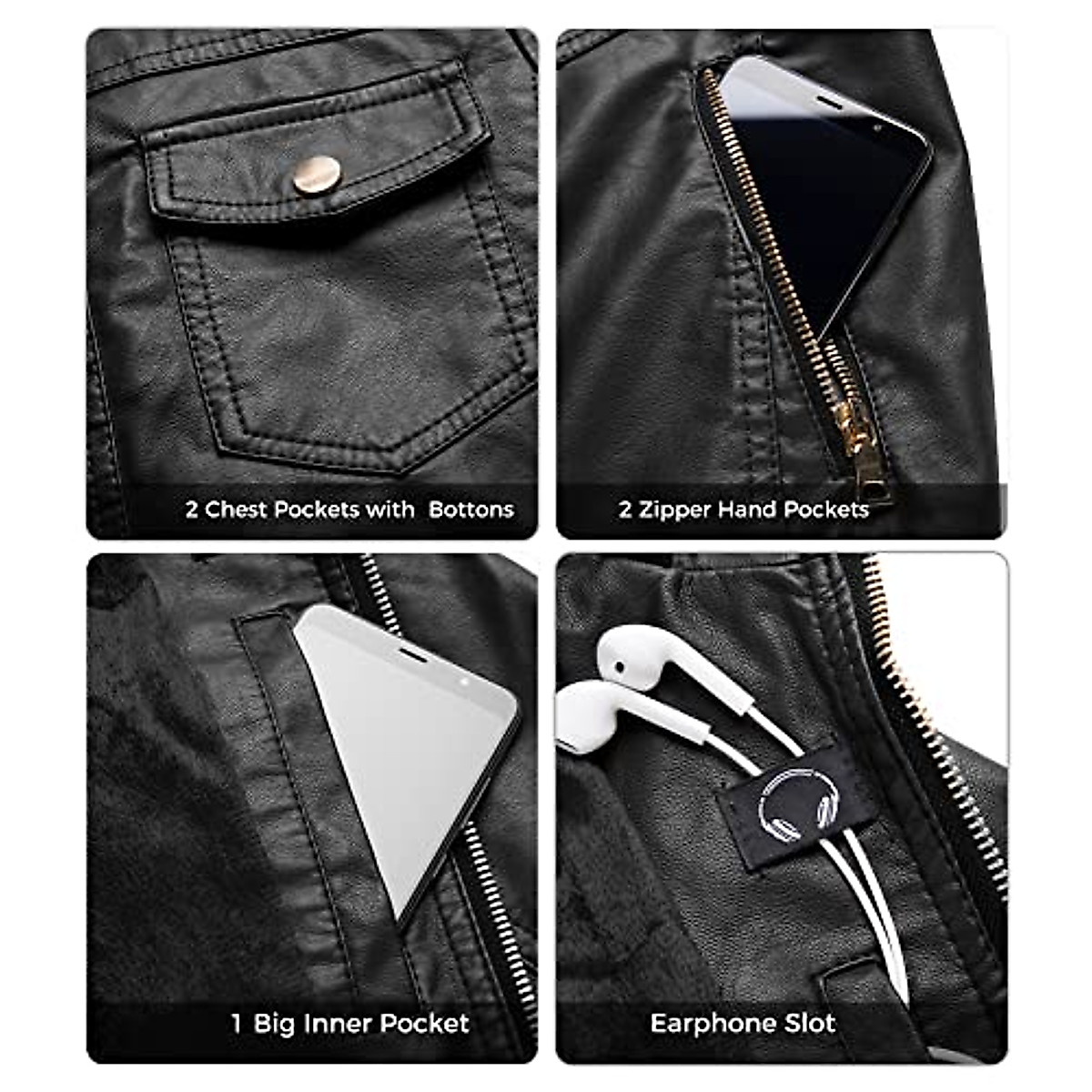 wantdo Women's Faux Leather Motorcycle Jacket with Hoodie Windbreaker Black XL