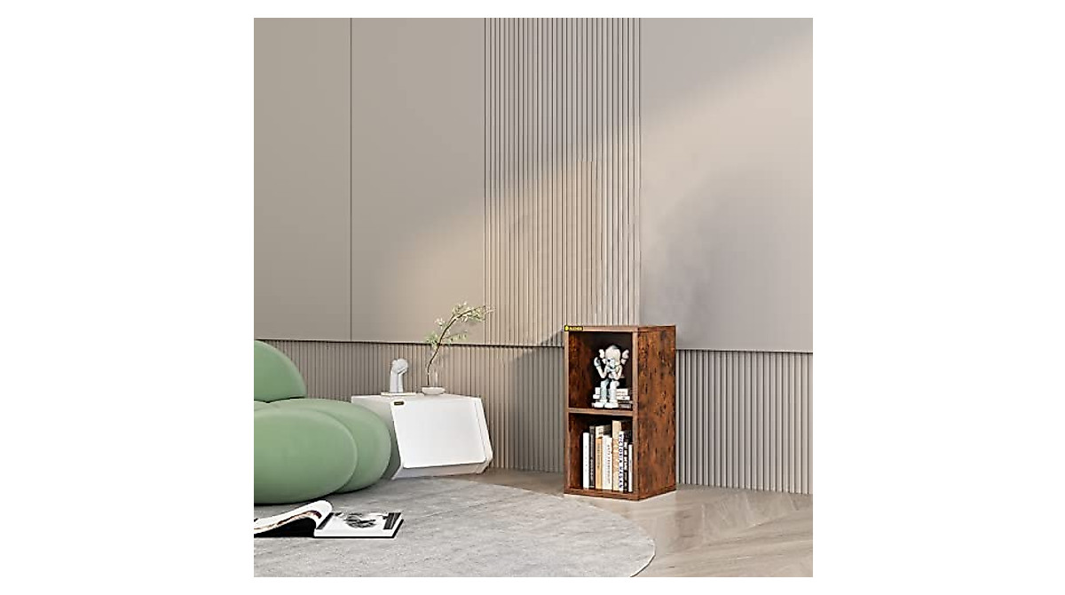 MIN WIN Small Bookshelf - 2 Shelf Wooden Shelf for Small Spaces