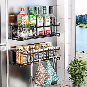 Bunoxea Magnetic Spice Rack for Refrigerator,Strong Magnetic Shelf with 2 Removable Hooks,Magnetic Refrigerator Organizer, Spice and Seasoning Organizer Gadgets,2 Pack