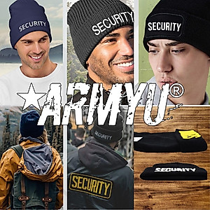 Army Universe Security Embroidered Beanie Warm Winter Watch Cap Security Winter Hat Uniform (Black with White Security)