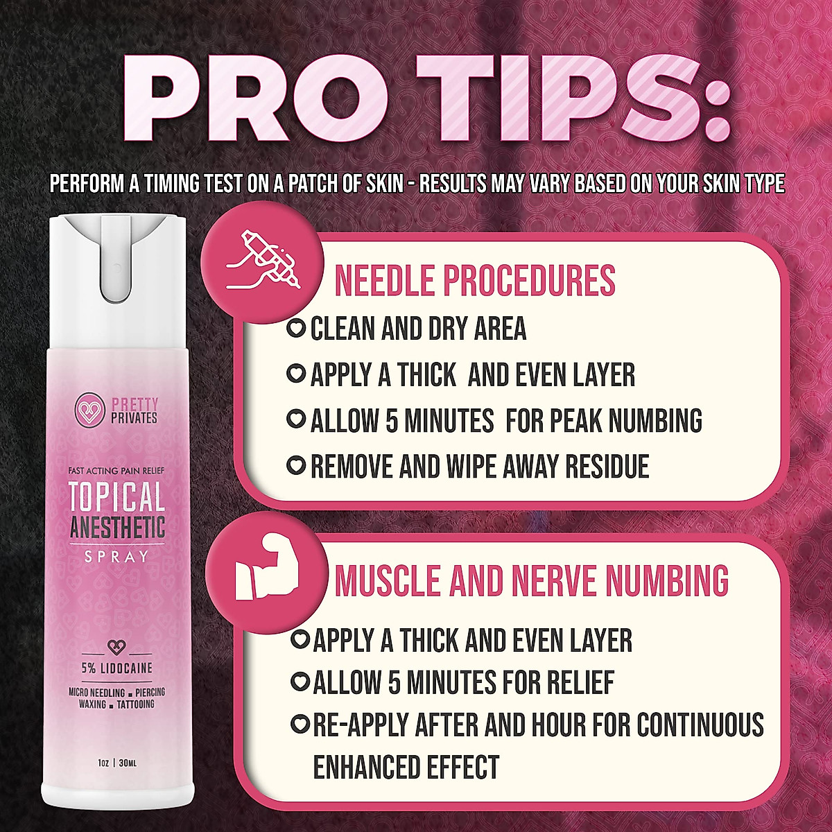 Pretty Privates Lidocaine Spray - Premium Numbing Spray for Waxing, Tattoos, Piercings, Microblading - Relief in 5-15 Mins - Maximum Strength - Topical Anesthetic - 1oz