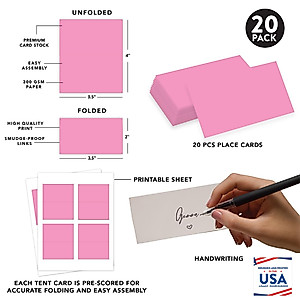 Andaz Press Table Tent Printable Place Cards, Pink 20-Pack, Seat Placement Cards Blank Place Cards Table Settings Name Cards for Baby Bridal Wedding, School Graduation Food Cards Pink Place Cards