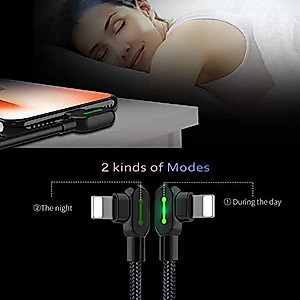 USB 90 Degree Right Angle Design Gaming LED Nylon Braided Sync Charge Double Size USB Reversible Data 6FT/1.8M Cable Compatible New Phone/Pad/Pod (3 Pack Black, 6FT)