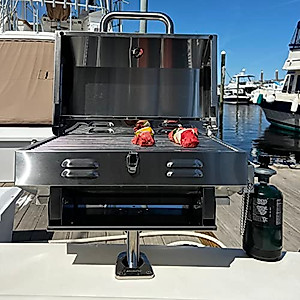 Boat Grill with Mount - Portable Propane Gas BBQ - Grills Secure into Rod Holder | Adjustable Legs for Table Top Use | Stainless Steel Marine Stove -Great Outdoor Barbecue
