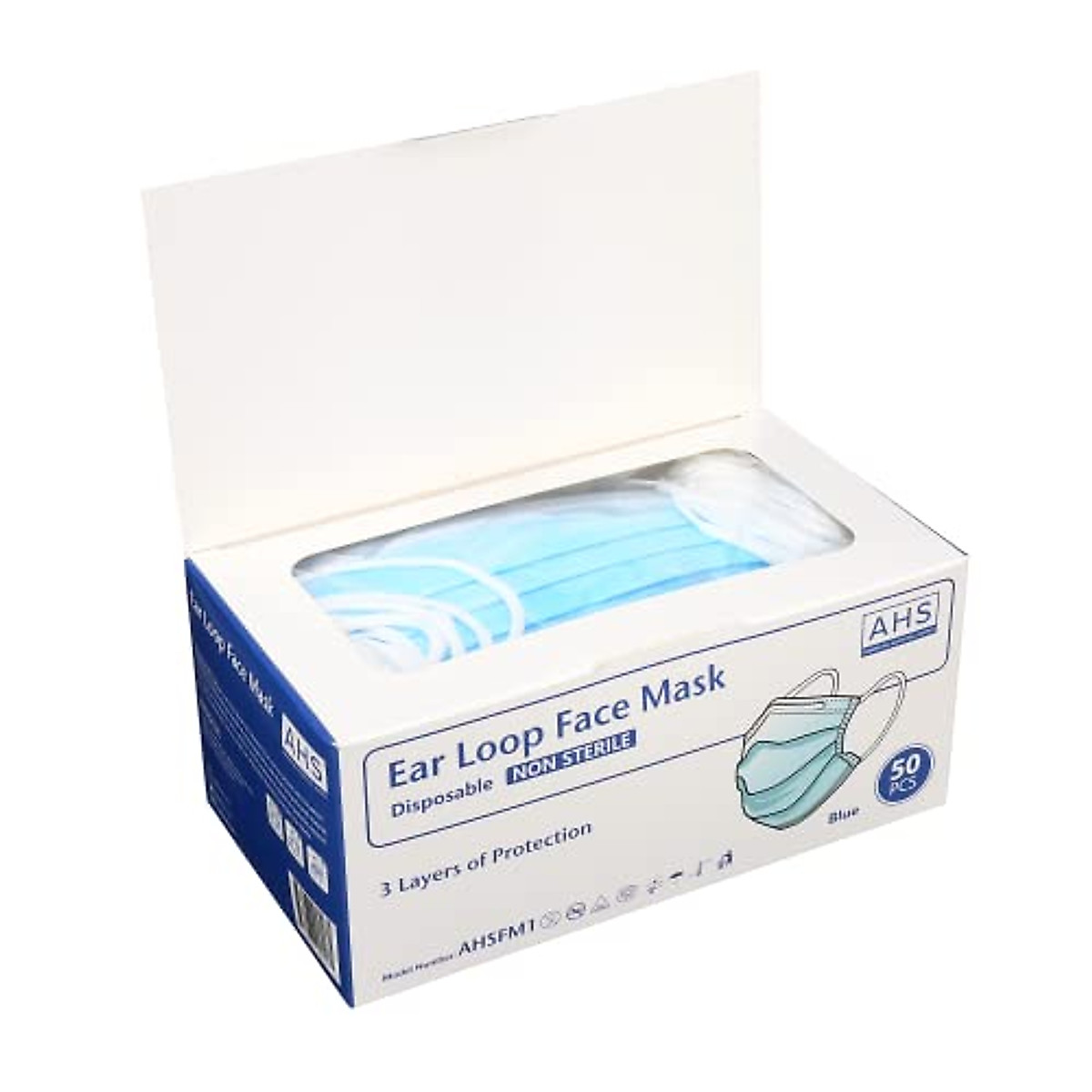 American Hospital Supply (AHS) Earloop Masks Disposable | Adult Face Covering | 3 Ply Disposable Face Mask (Box of 50)