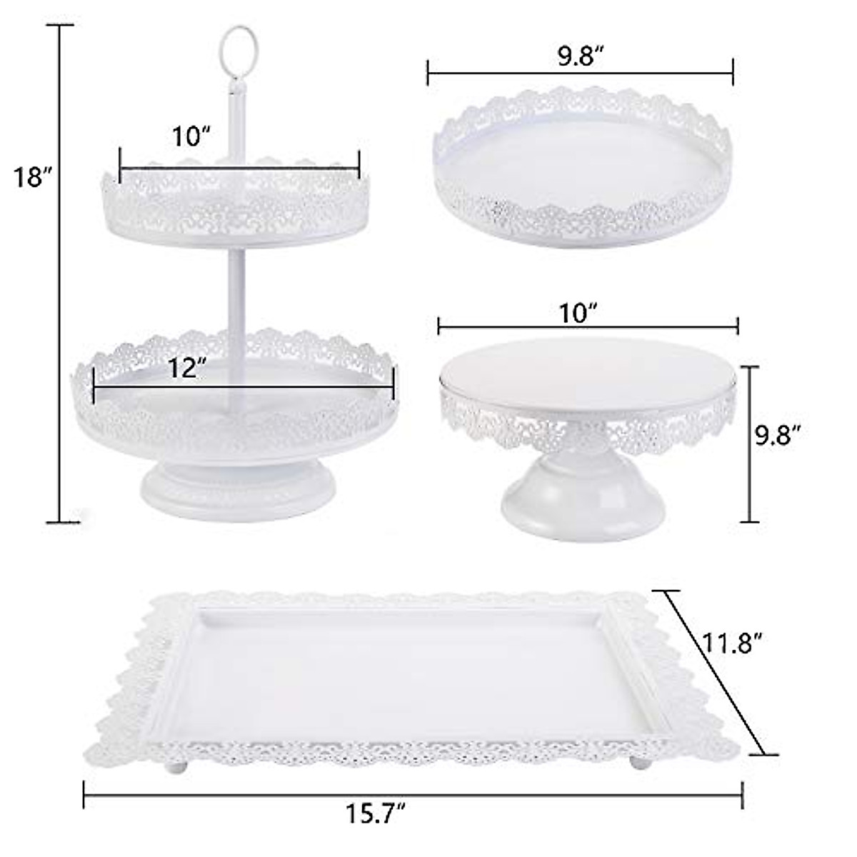 TOPZEA Set of 4 Cake Stands, White Metal Cupcake Holder Tray Dessert Buffet Treat Table Stands Platter Set Tiered Serving Tower Cake Pop Fruit Display Plates for Wedding, Party, Birthday, Anniversary