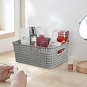 HOMMP 6-Pack Plastic Storage Organizer Basket, 10.04"L x 7.48"W x 3.95"H, Slightly Gray