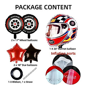 5 Pcs Helmet Tire Balloons Race Car Wheels Birthday Party Supplies Boys Bike Bicycle Motorcycle Truck Theme Party Decorations Favors Foil Mylar Black and Red