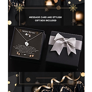 LOTUS-A Mom To Be Gift - Baby Feet Pendant Necklace with a Message Card Pregnancy Present for First Time Moms Expecting Women Pregnant Wife Sister Daughter Valentine's Mother's Day Christmas Birthday