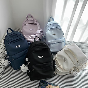 VTTDB Kawaii Backpack with Cute Accessories Casual Aesthetic Daypack Simple Laptop Bag Waterproof Travel Rucksack for Women (white)