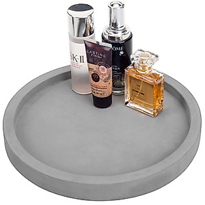 MyGift 11-inch Modern Gray Concrete Round Bathroom Vanity Tray, Cologne and Perfume Tray for Dresser Top