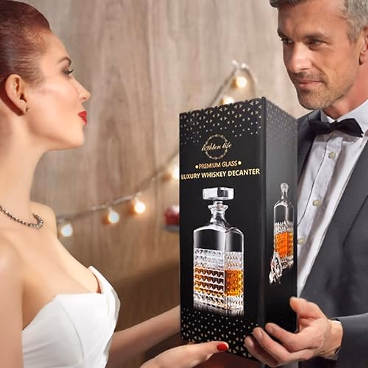 LIGHTEN LIFE Whiskey Decanter,34 oz Liquor Decanter with Stopper in Gift Box,Premium Bourbon Decanter,Crystal Scotch Decanter for Whiskey,Bourbon,Scotch…