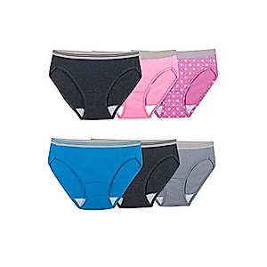 Fruit of the Loom Women’s Underwear Cotton Bikini Panty Multipack, Assorted, 6 Count (Pack of 1)